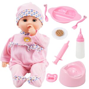 toy choi's 16 inch interactive baby doll pink - talking feeding dolls with different sounds and accessories, pretend play preschool toys gift for toddlers 2 3 4 5+ year old girls boys