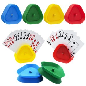 yuanhe playing card game holder - triangle shaped hands-free poker holder tray, 4 colors, set of 4