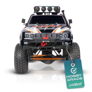 laegendary 1:10 scale rc rock crawler - 4x4 offroad remote control truck for adults - fast, electric and hobby grade - brushed motor and red-orange color