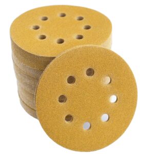 aiyard 5-inch 8-hole hook and loop sanding discs 120-grit random orbit sandpaper, 100-pack