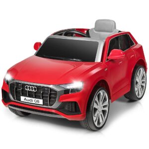 costzon ride on car, licensed audi q8, 12v battery powered electric vehicle w/2 motors, remote control, led lights, mp3, horn, music, spring suspension, kids ride on toys for boys & girls (red)