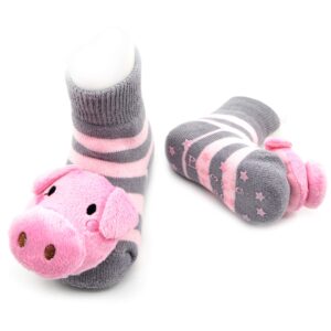 gray/pink piggy boogie toes rattle sock, 1-pair (0-1y) rattles foot finder, rattle sock baby toddler toy, present gift for newborn infant babies boy girl bebe