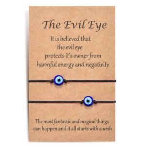 shonyin handmade evil eye bracelets set with card red string bracelet kabbalah protection luck amulet for women men father's day family friends (b-black rope-blue eye)