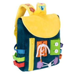 busy board - toddler backpack with buckles and learning activity toys - develop fine motor skills and basic life skills - learn to tie shoes - children's travel toy