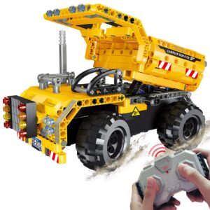 biranco. dump truck building set with remote control, fun stem engineering construction toys for boys and girls ages 6-12 years old and up, best toy gift for kids, activity game