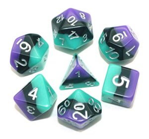 dice set resin dnd dice fit dungeons and dragons d&d rpg pathfinder role playing games 3 layers polyhedral dice (purple black green)