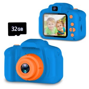 seckton upgrade kids selfie camera, christmas birthday gifts for boys age 3-9, hd digital video cameras for toddler, portable toy for 3 4 5 6 7 8 year old boy with 32gb sd card-navy blue