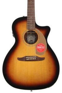 fender newporter player acoustic guitar, with 2-year warranty, sunburst, walnut fingerboard