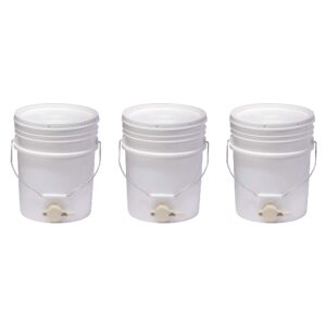 little giant 5 gallon bkt5 plastic honey extractor bucket with tight fitting lid and honey gate tool for beekeeping harvesting, white (3 pack)