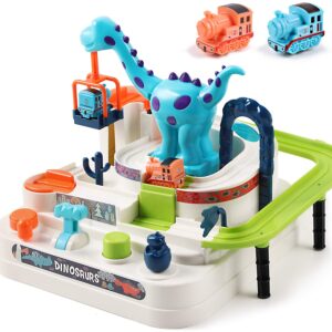 iplay, ilearn kids train race track play set, toddler dinosaur ramp vehicle toys, car adventure indoor game, educational learning birthday gift for age 3 4 5 6 7 year old boys girls children preschool