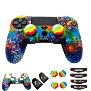 silicone skin cover for ps4 controller (1pc anti-slip, 1 pair l2 r2 trigger extender, 4pcs thumb grips,4pcs led light bar decal) protector for dualshock ps4/ slim/pro controller