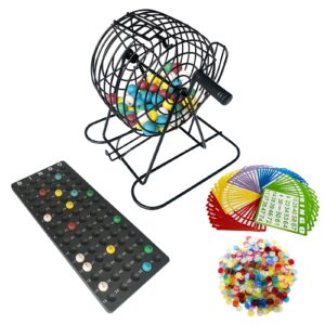 yuanhe deluxe bingo games set - metal cage with calling board,50 bingo cards,300 colorful bingo chips,75 colored balls, great for adults kids large groups,parties events family game nights