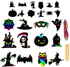 lokipa halloween scratch paper, 72 pieces magic rainbow scratch off art cards ornaments for kids halloween crafts