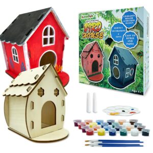 icoodus large bird house kits for children to build, art craft wood toys birdhouse kits for kids 8-12 4-8, make your own birdhouse, include paints & brushes, wooden arts for girls boys