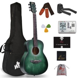 winzz hand rubbed series - 36 inches 3/4 dreadnought acoustic acustica guitar bundle, dark hunter green