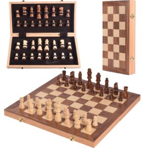 15" wooden chess sets for adults portable folding chess game board set - gift for kids