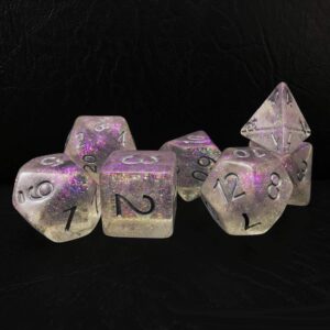 bescon shimmery dice set silver-purple, rpg 7-dice set in brick box packing