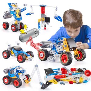 erector set for boys 6-12, building toys for kids ages 4-8, 5 in 1 stem toys ages 4-7 with electric power motor, construction toys for age 5 7 8 9 years old, 113 pcs diy