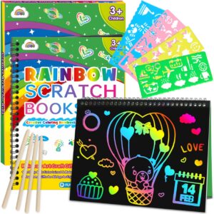 zmlm scratch paper art craft gift: 2 pack rainbow scratch set for kids drawing coloring craft black magic art supplies kits easter basket stuffers for girls boys birthday valentines day toys