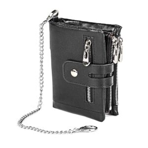 vintage women's rfid blocking leather wallet small chain (black)…