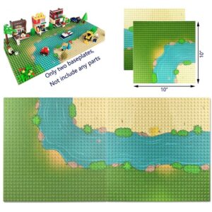 taken all grassland rivers pattern baseplate 10" x 10" - building brick base plate perfect combination with major brands,for city roads building blocks kids toy (1 straight + 1 curve)