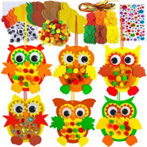 winlyn 24 sets foam owl decorations diy owl fall craft kit assorted foam owl shapes with autumn leaves pumpkins googly eyes pom-poms for kids gift halloween thanksgiving holiday classroom art activity