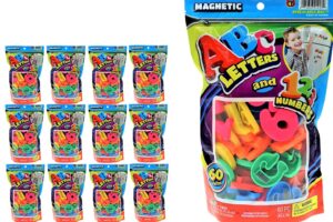 ja-ru abc magnetic letters & numbers (12 bags) colorful plastic letters uppercase & numbers refrigerator magnets for kids. educational learning toys preschool math & alphabet. classroom toys. 1403-12p