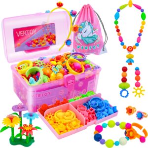 vertoy girls toys pop beads jewelry making kit for toddlers - arts and crafts kit for girls age 3 4 5 6 7 8 year old, necklace bracelet and ring creativity snap set, best children birthday gift