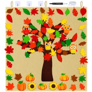 winlyn fall tree of thanks craft kit fall felt bulletin board set felt fall tree board with 81 pcs detachable autumn leaf pumpkin owl sunflower ornaments for kids classroom craft thanksgiving activity