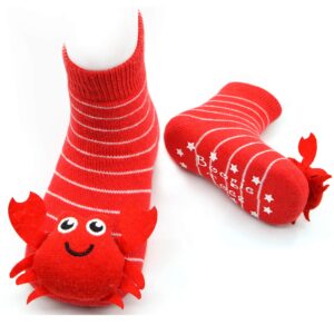 piero liventi red crabby boogie toes rattle sock, 1-pair (0-1y) rattles foot finder, rattle sock baby toddler toy, present gift for newborn infant babies boy girl bebe