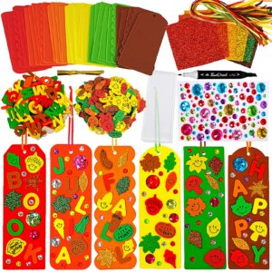 winlyn 36 sets fall craft kits fall kids crafts diy fall bookmarks decorations art sets smiling autumn leaf pumpkin foam stickers arts and crafts for kids thanksgiving halloween classroom activities