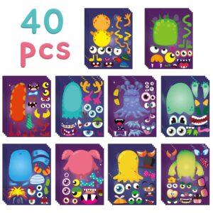 mallmall6 40pcs halloween monsters make a face stickers sheets for kids make your own little monster party favors supplies art crafts diy creative project birthday baby shower decor for kids