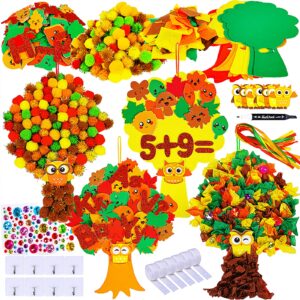 winlyn 8 sets fall crafts kits kids fall crafts bulk thanksgiving crafts diy thankful tree art sets autumn leaf foam stickers pom-poms arts and crafts for kids holiday school classroom activities