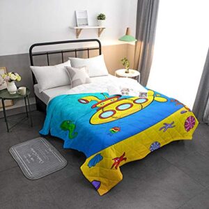 arts language cool summer bedspread quilt yellow submarine underwater all-season comforter duvet insert or stand-alone comforter, comfortable air conditioning bed/sofa blanket for adults kids 82x85in