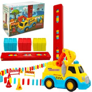 domino train, domino blocks set, domino construction vehicle toys, building and stacking toy blocks domino set for 3-7 year old toys, boys girls creative gifts for kids