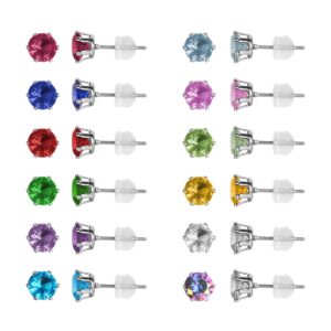 12 pairs stainless steel cz stud earrings for women, brilliant cut round cubic zirconia stud earrings, birthstone stud earrings set 3mm