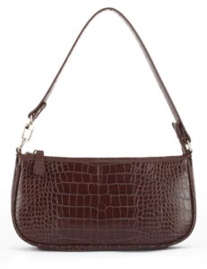 small handbag for women crocodile effect bag retro faux leather classic clutch shoulder purse (brown)