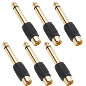 rca to 1/4 adapter, rca female to ts 6.35mm mono male converter audio connector plug gold plated for mixer, amp, subwoofer (6-pack)