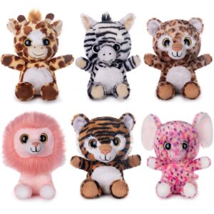 my oli 7" plush toys set stuffed animals bundle of forest animal toys lion/elephant/zebra/giraffe/tiger/leopard stuffed animals pack of 6 for babies kids girls boys