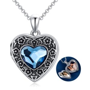 aoboco heart locket necklace that holds pictures sterling silver cherry blossom flower lockets jewelry for women - always in my heart