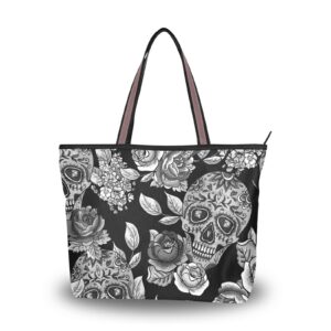 women shoulder handbag white skull rose paisley tote bag top handle bag l