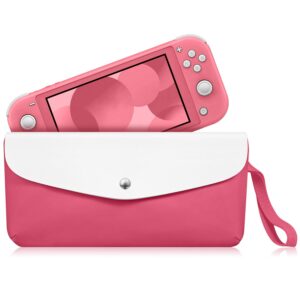 fintie carrying case for nintendo switch lite 2019 - portable travel bag protective sleeve pouch w/side pocket, game card slots, holding strap for nintendo switch lite and accessories, living coral