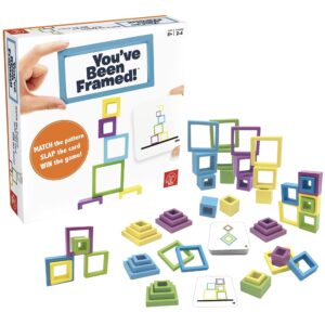 roo games you’ve been framed! - fast-paced stacking and building game - for ages 8+ - match the pattern, slap the card, win!