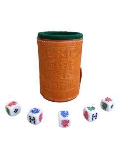 cup poker dice game set with cup leather lined (cubilete)…honey