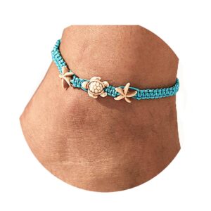 yokawe boho anklets bracelets blue turtle starfish anklet string bracelet summer beach waterproof barefoot sandals foot jewelry for women