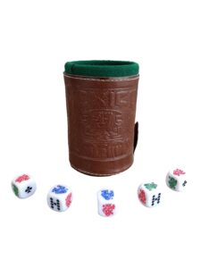 cup poker dice game set with cup leather lined (cubilete)…brown