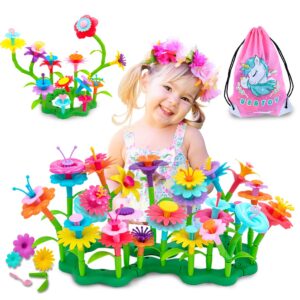 vertoy gifts for 3 4 5 6 year old girls, flower garden building toys set for toddlers, stem preschool activities and gardening pretend playset, stacking game for age 3+ little kids