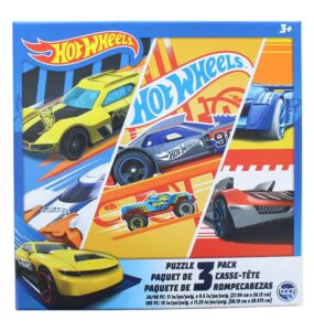 hot wheels 3 pack kids puzzles (1x24pc, 1x 48pc, 1x100pc)