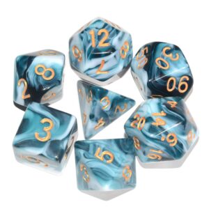 dnd dice 7pieces, teal blue and white mixed polyhedral dnd dice for rpg mtg table game dice