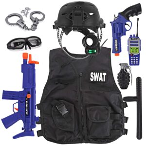 liberty imports kids swat police officer costume deluxe dress up role play set with helmet, night vision monocular, guns, accessories (12 pcs)